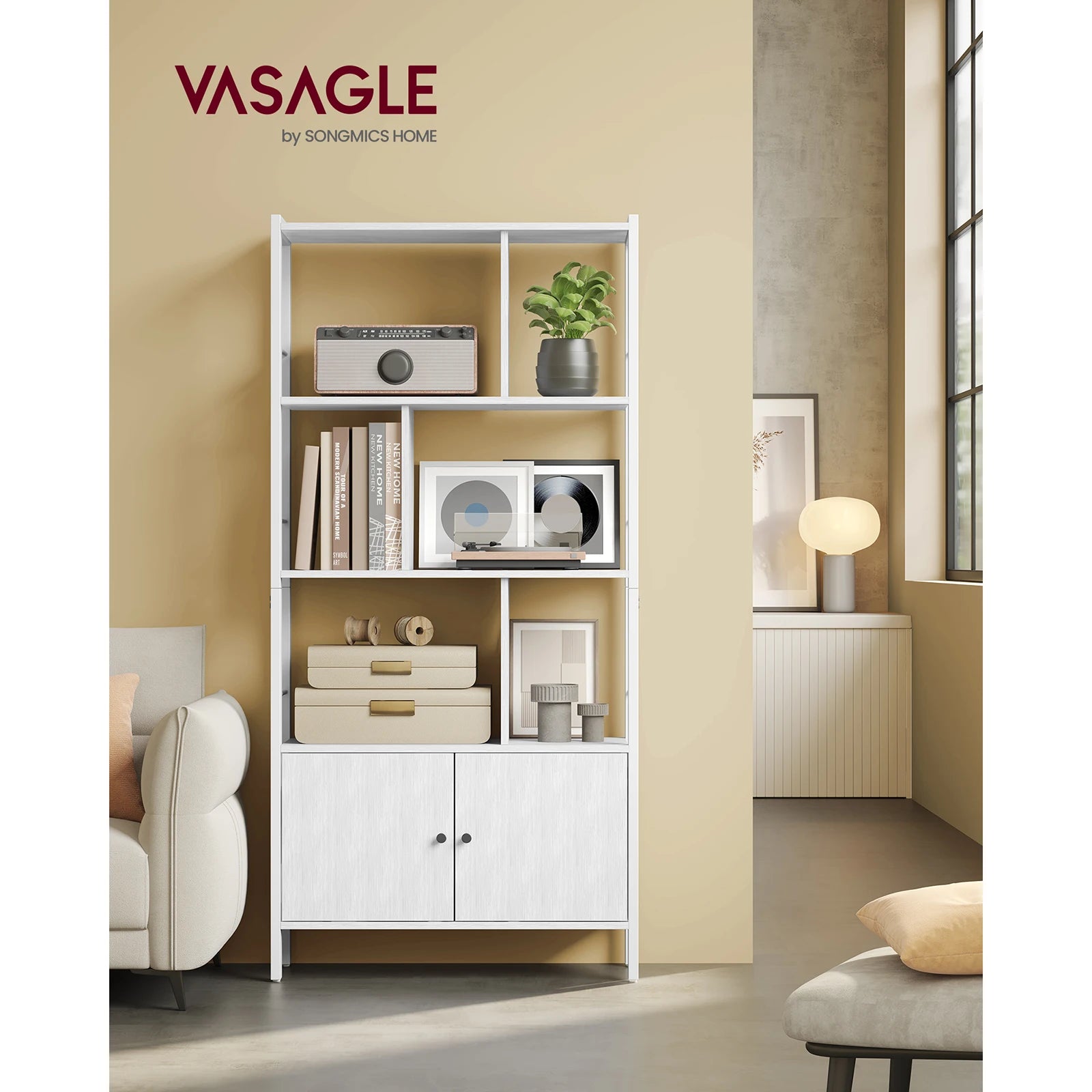 VASAGLE Large Bookshelf with Doors – Rugs and More